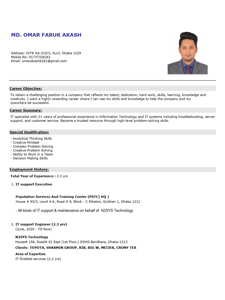 Md. Omar Faruk Akash CV | PDF | Computer Network | Wi Fi