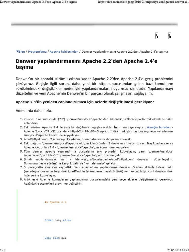 Denwer Yapılandırmasını Apache 2.2'den Apache 2.4'e Taşıma | PDF