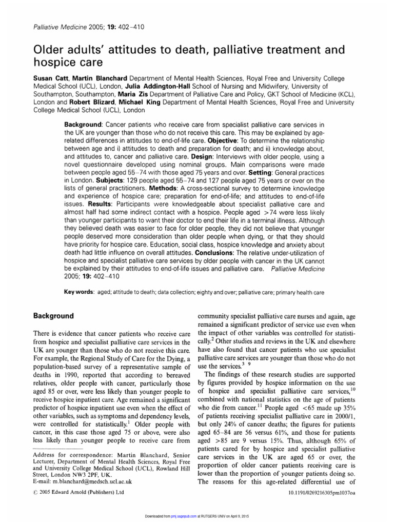 Older Adults' Attitudes To Death, Palliative Treatment and Hospice Care ...