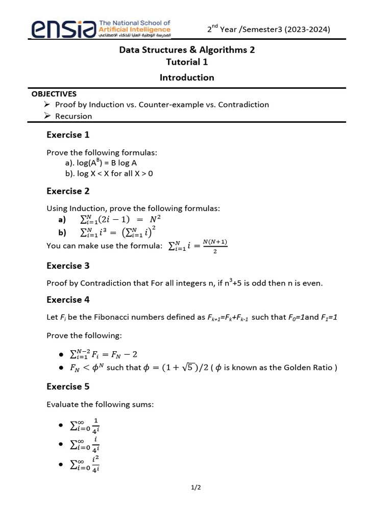 2Y DSA2 Tutorial1 2 | PDF