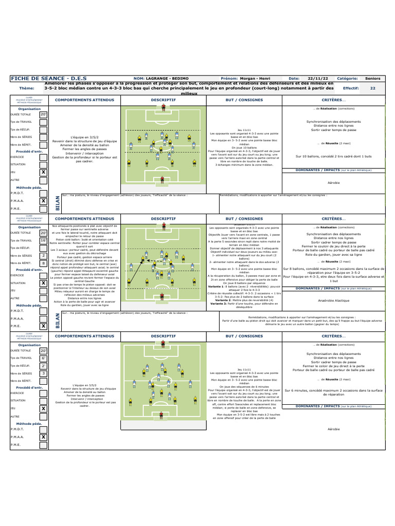 Séance U18 DES Soppposer À La Progression Nov 2022 | PDF