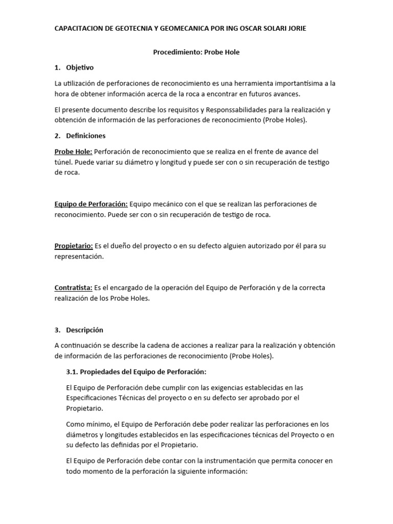Procedimiento - Probe Hole | PDF | Cantidad | Metrología