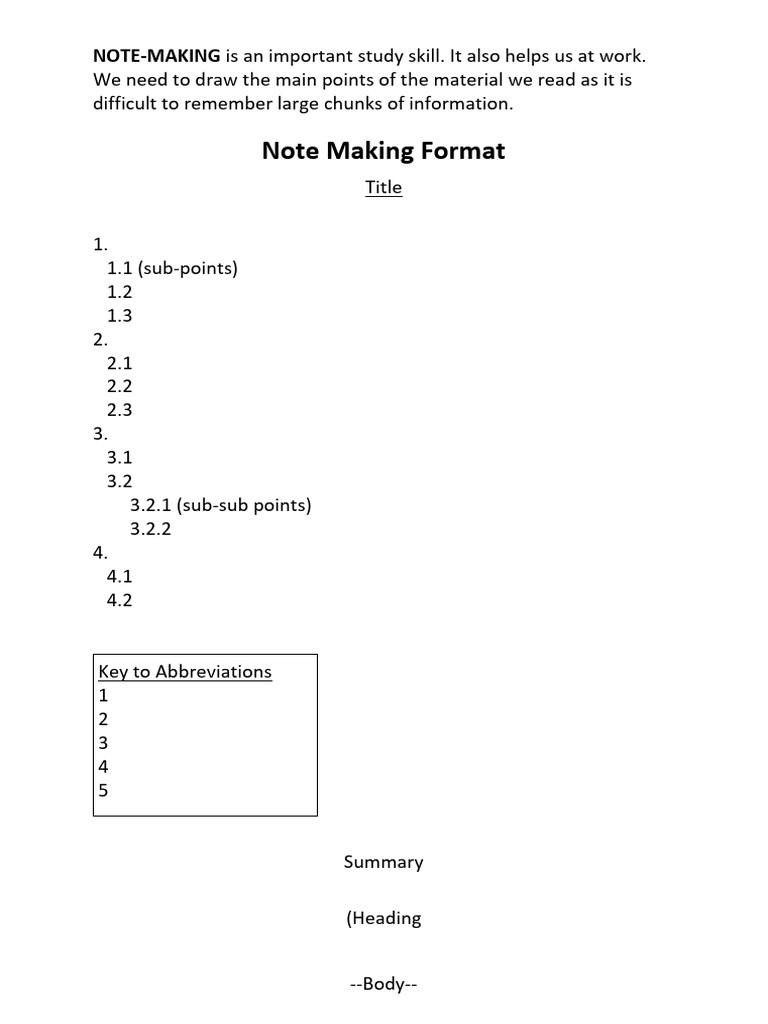 Note Making Guidelines | PDF
