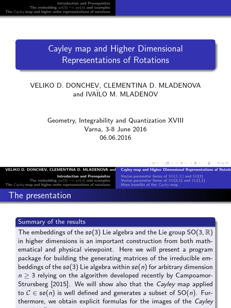 Cayley Map and Higher Dimensional Representations of Rotations | PDF | Representation Theory ...