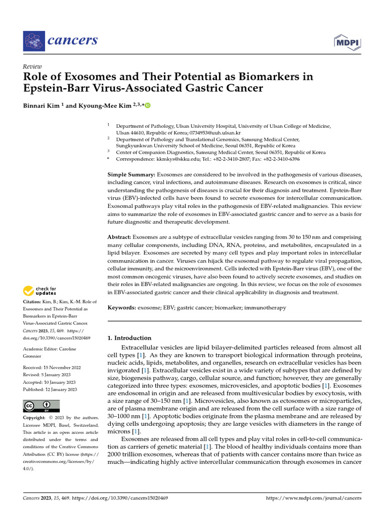 2023 - Role of Exosomes and Their Potential As Biomarkers in Epstein ...