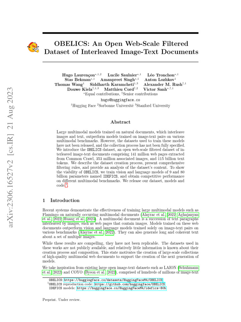 OBELICS An Open Web-Scale Filtered | PDF | Html | World Wide Web