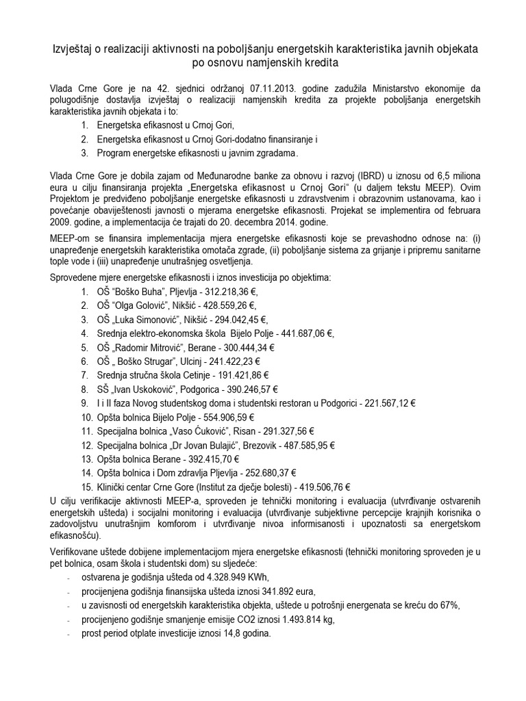 Izvještaj o Realizaciji Projekta Javnih Objekata Do 2013 | PDF