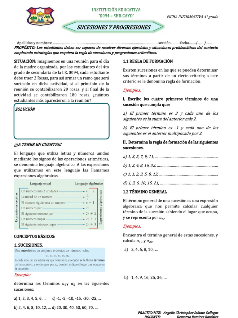 SUCESIONES Y PROGRESIONES Ficha Informativa | PDF