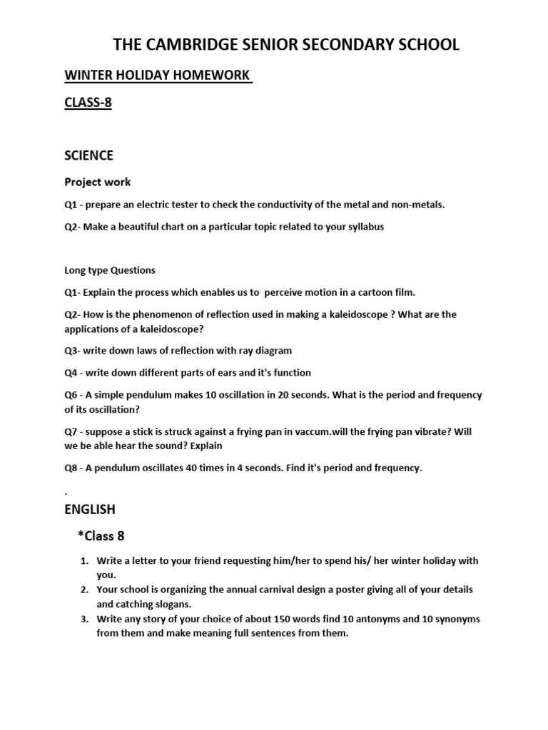 WinteHoliday Homework For CLASS-8 | PDF | Home & Garden