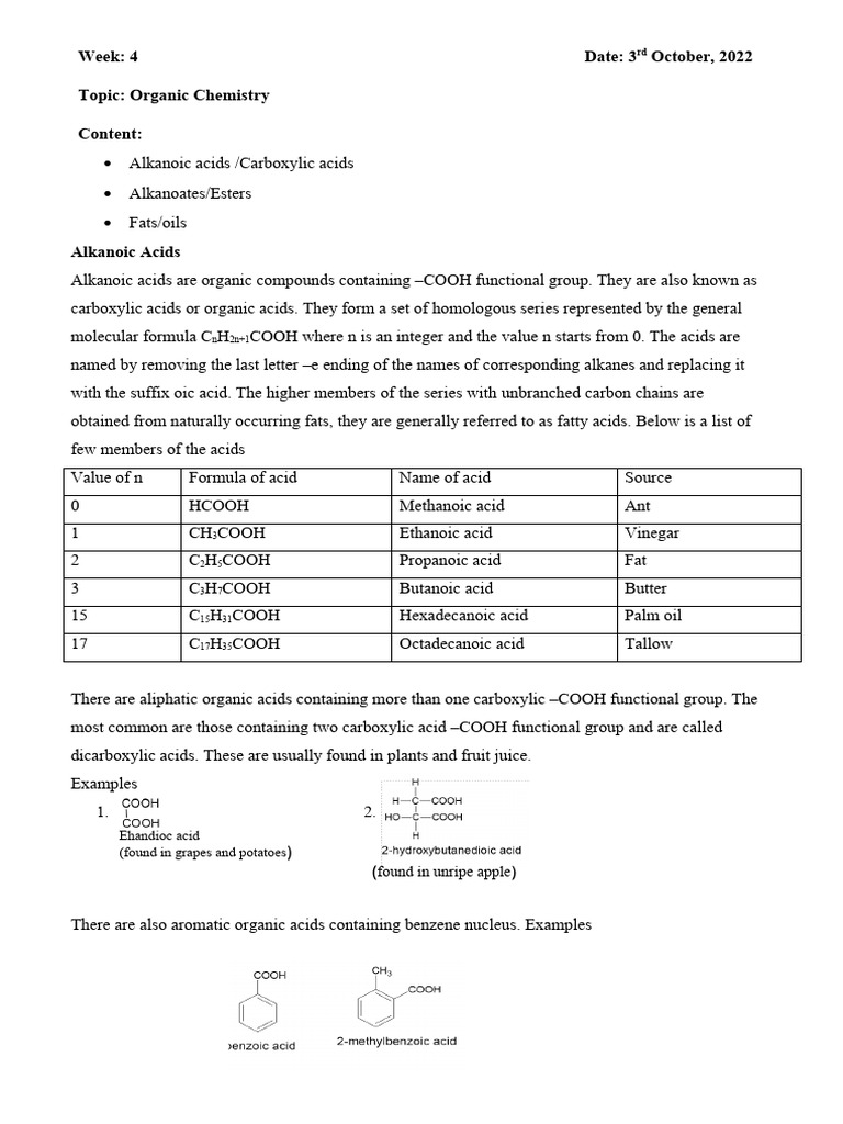 SS 3 Organic Chemistry Week 4 Note | PDF | Science & Mathematics