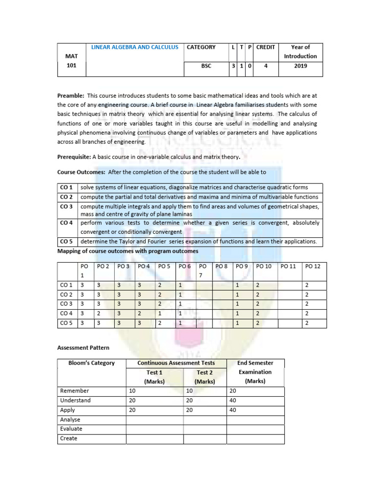 S1 ECE Syllabus | PDF | Matrix (Mathematics) | Calculus