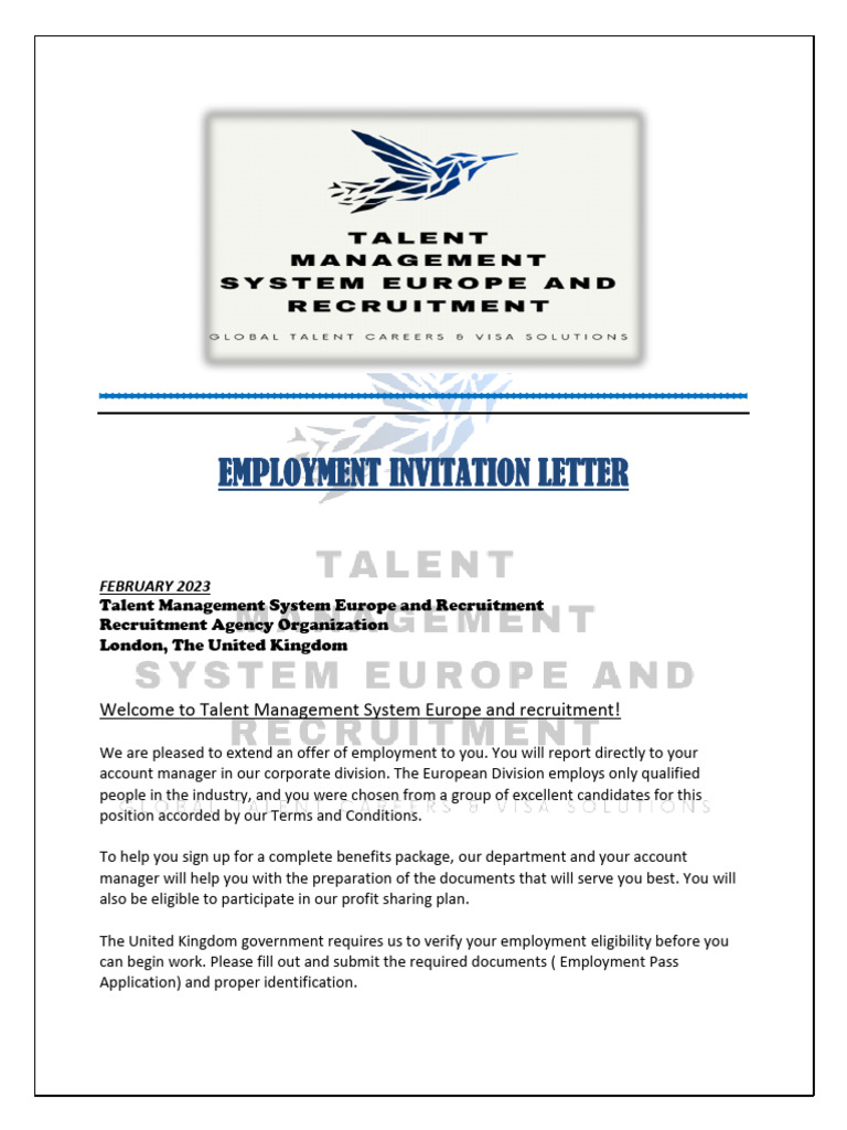 Employment Invitation Letter Template | PDF