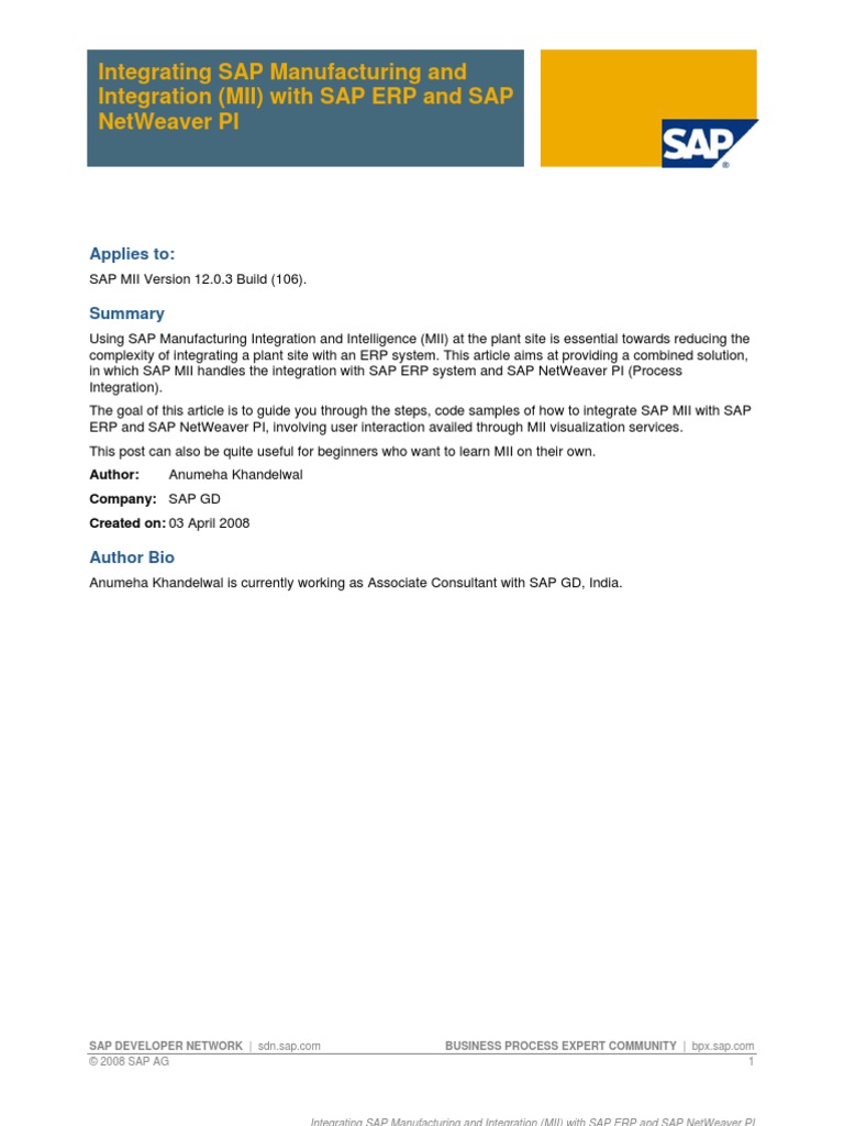 MII and SAP Integration | PDF | Sap Se | Xml