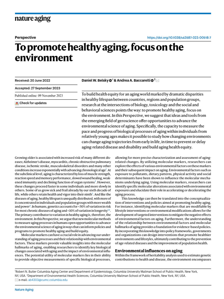 NATURE - To Promote Healthy Aging, Focus On The Environment (Belsky y ...