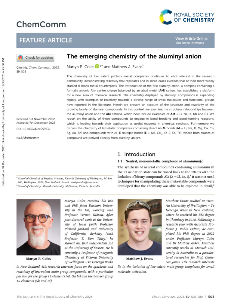Chemcomm: Feature Article | Download Free PDF | Chemical Reactions | Coordination Complex