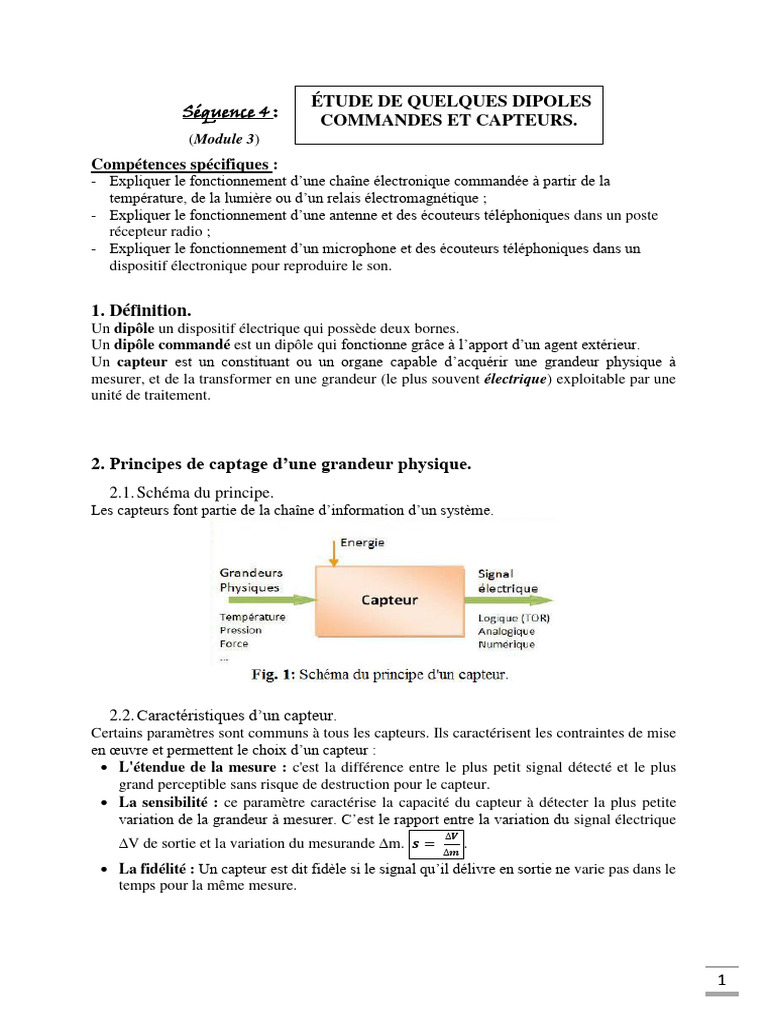 Module 3 Tle C - Séquence 4 - Étude de Quelques Dipoles Commandes Et Capteurs | PDF
