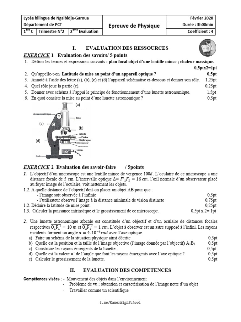 Epreuve de Physique: EXERCICE 1 Evaluation Des Savoirs/ 5 Points | PDF