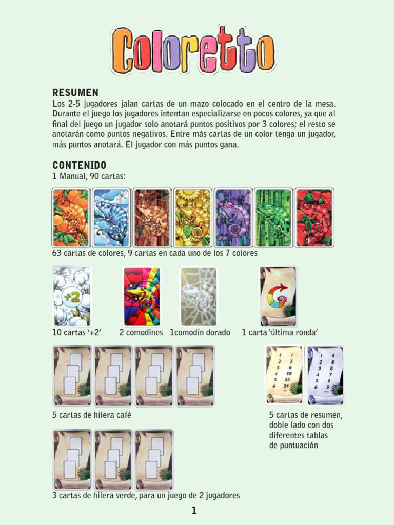 Coloretto Reglas de Juego Español | PDF | café | Juego de azar
