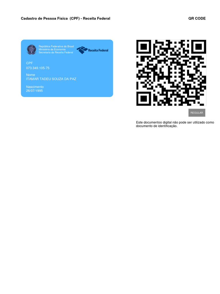 Cadastro de Pessoa Física (CPF) - Receita Federal QR Code | PDF