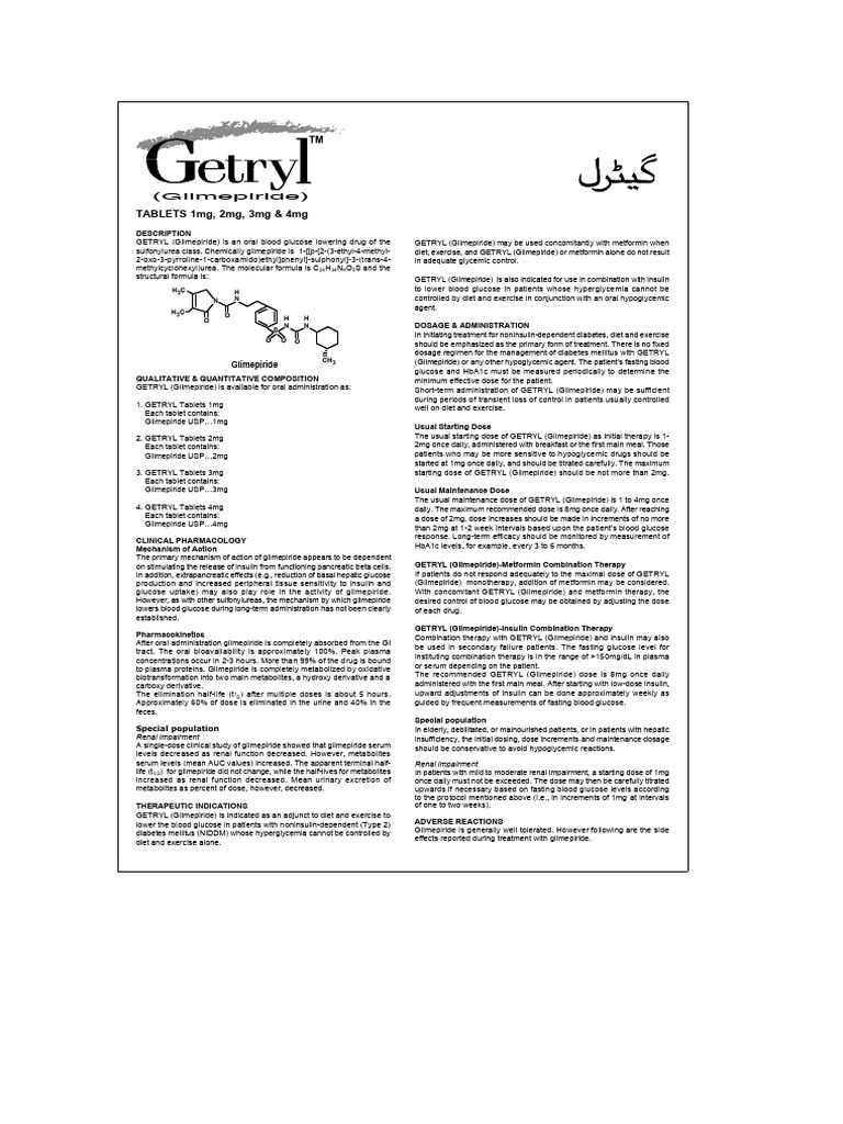 Getryl Tab Leaflet Pakistan | PDF