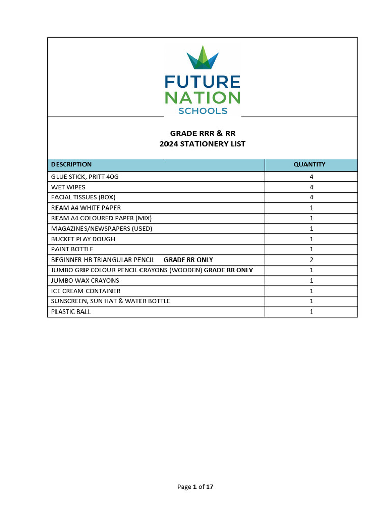 2024 Future Nation Schools Stationery and Textbook List | PDF | Pencil ...