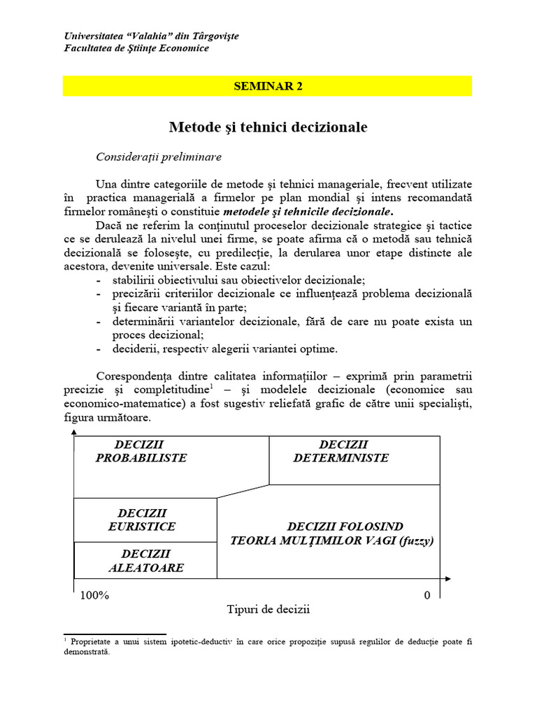 Seminar 2 - Metode Si Tehnici Decizionale | PDF