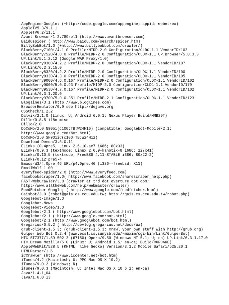 User Agent Strings Collection | PDF