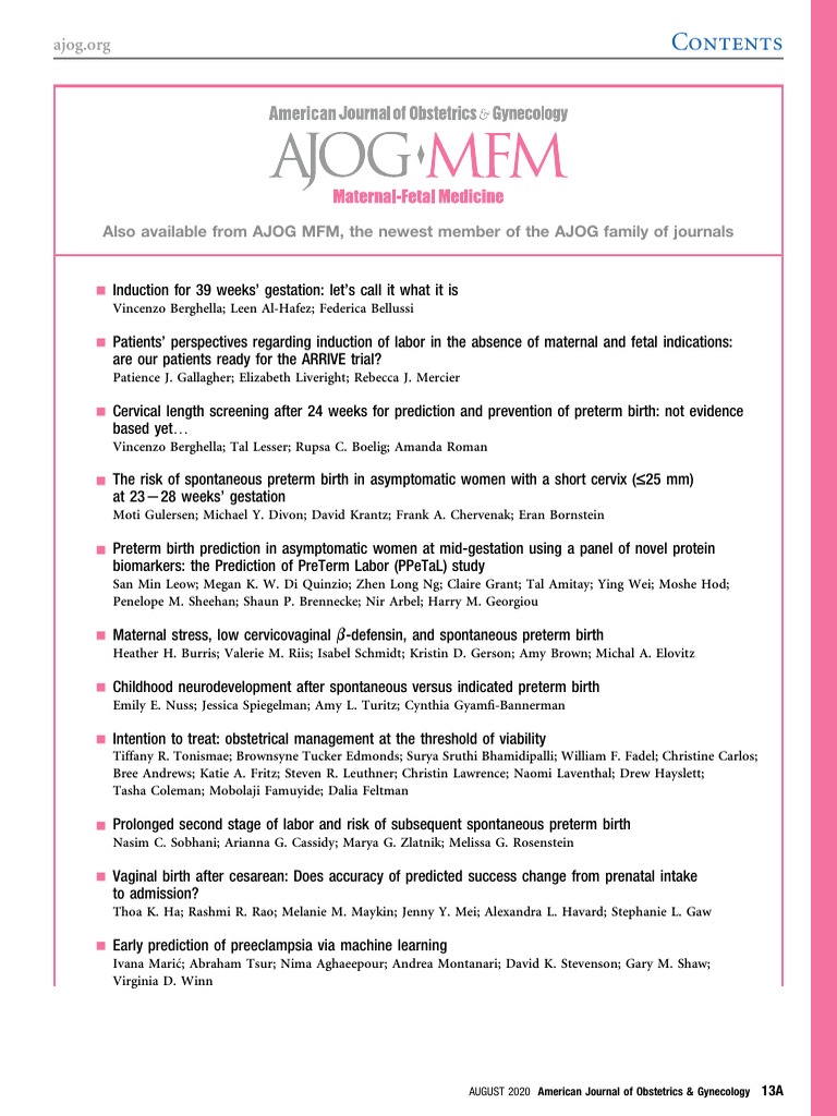 AJOG MFM Table of Contents - Ymob | PDF | Preterm Birth | Medical ...