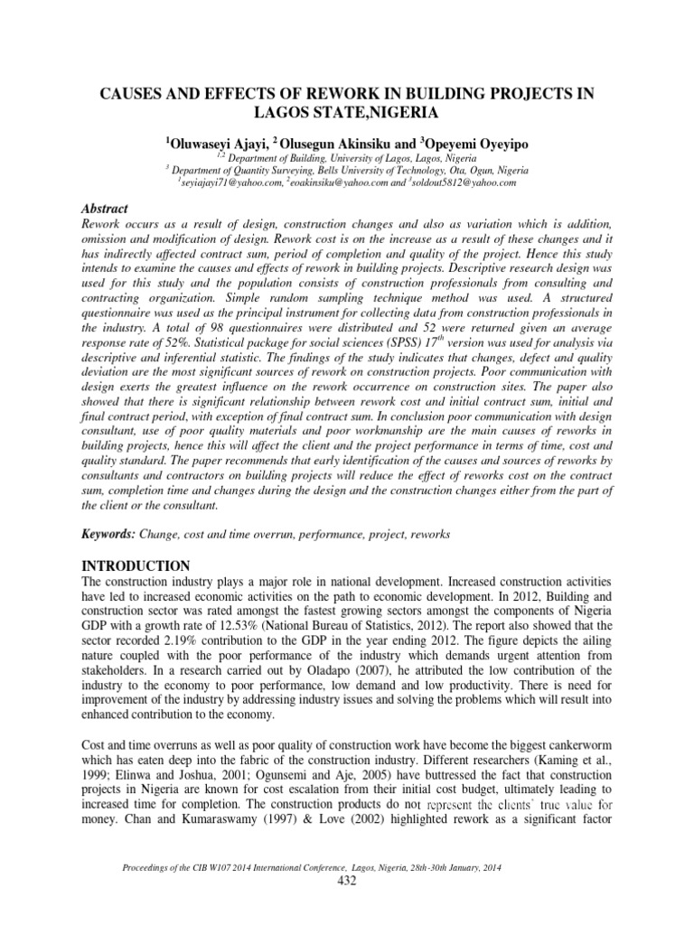 Causes and Effects of Rework in Building Projects in Lagos State ...