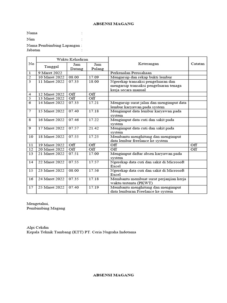 Absensi Magang Revisi | PDF