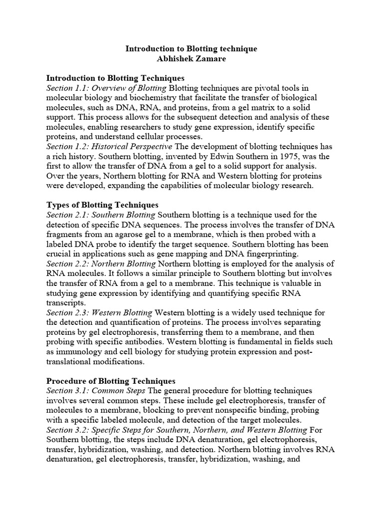 Introduction To Blotting Technique | PDF