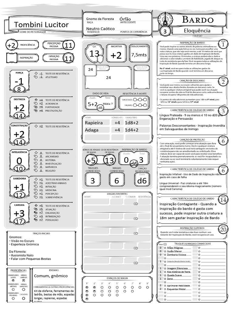 DND 5e - Ficha - Bardo - Editavel-1 | PDF