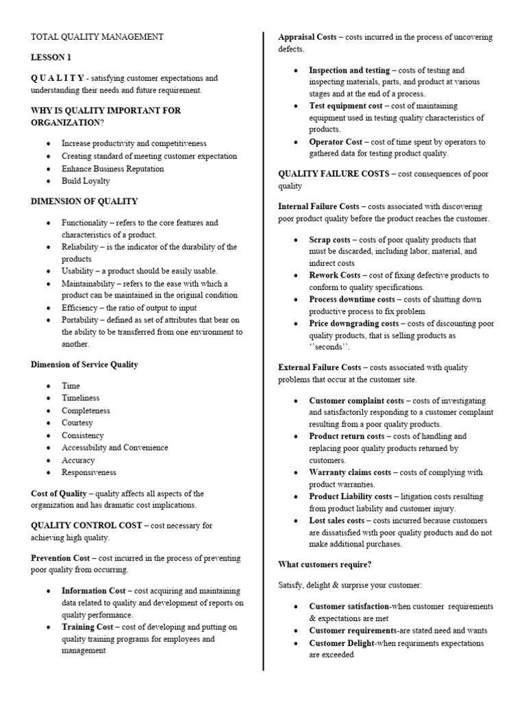 Total Quality Management (Reviewer) | PDF | Technology & Engineering