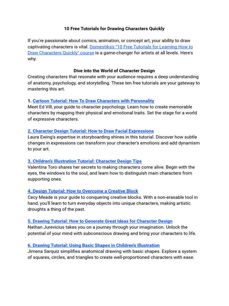 10 Free Tutorials For Drawing Characters Quickly | PDF