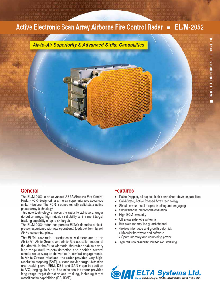 Active Electronic Scan Array Airborne Fire Control Radar EL/M-2052 ...