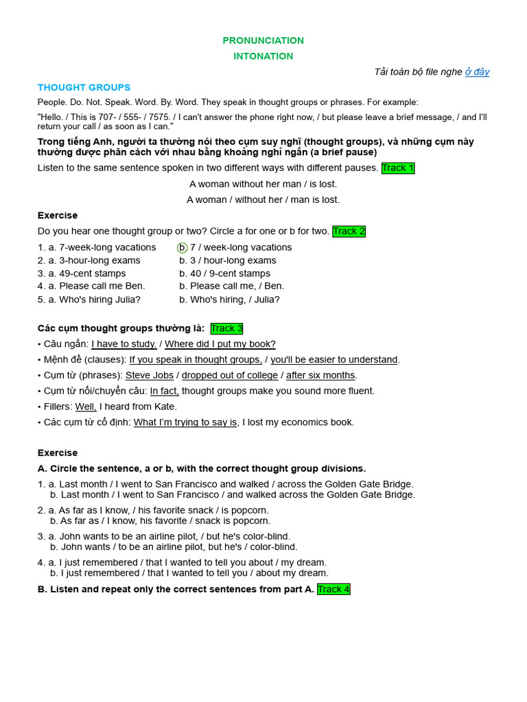 Thought Groups: Pronunciation Intonation | PDF