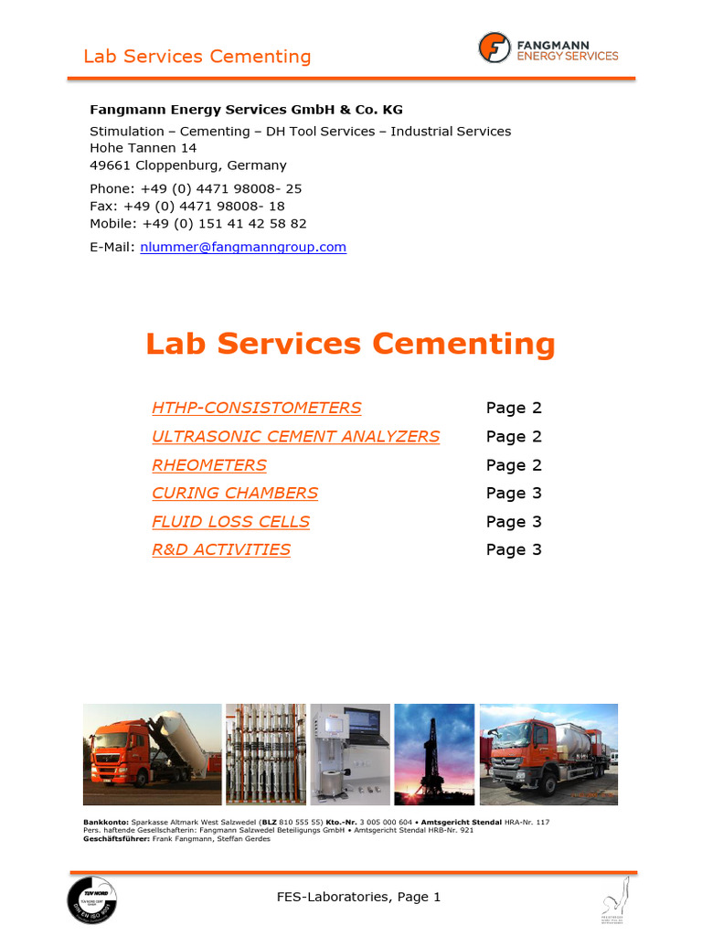 Lab Services Cementing | PDF | Pressure | Applied And Interdisciplinary Physics