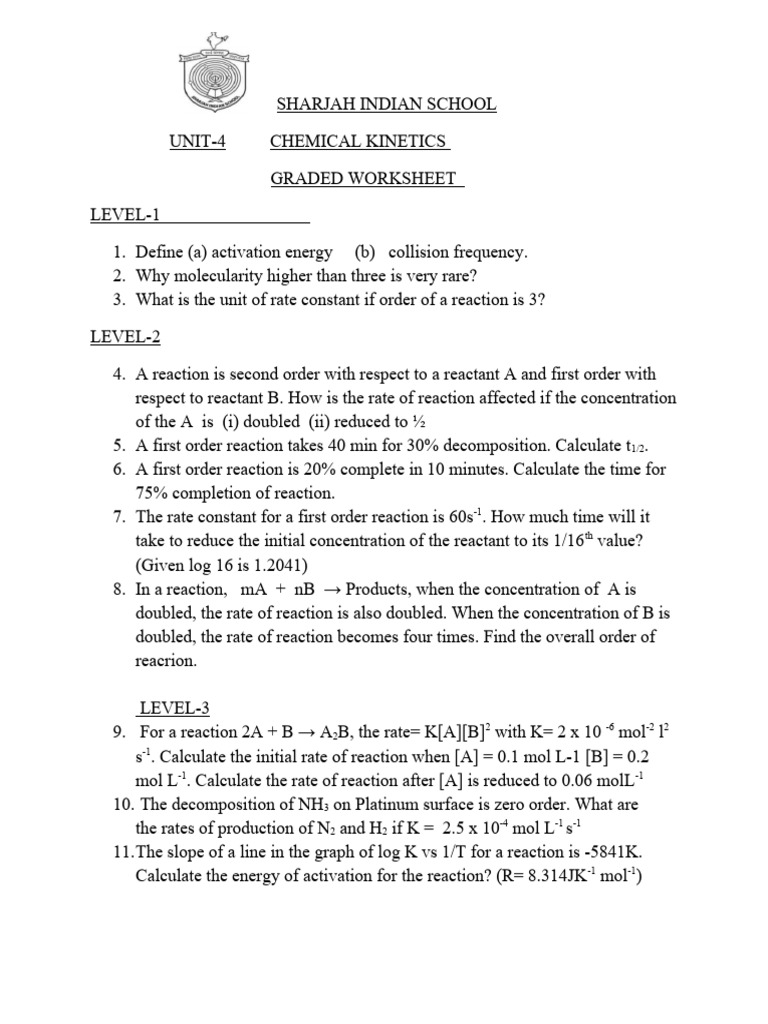 Chemical Kinetics Graded Worksheet | PDF