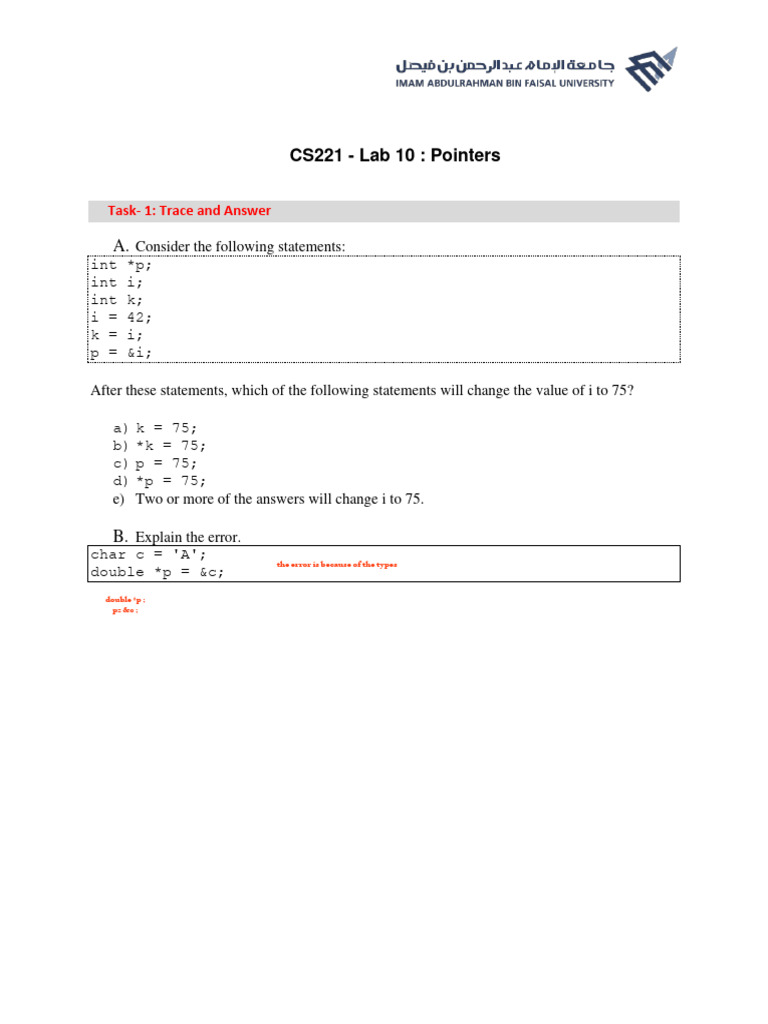 CS221 Lab Pointers | PDF | Pointer (Computer Programming) | Mathematical Logic