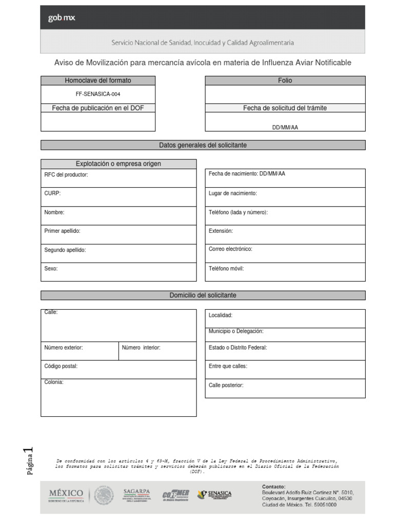 FF-SENASICA-004 Aviso Mov | PDF