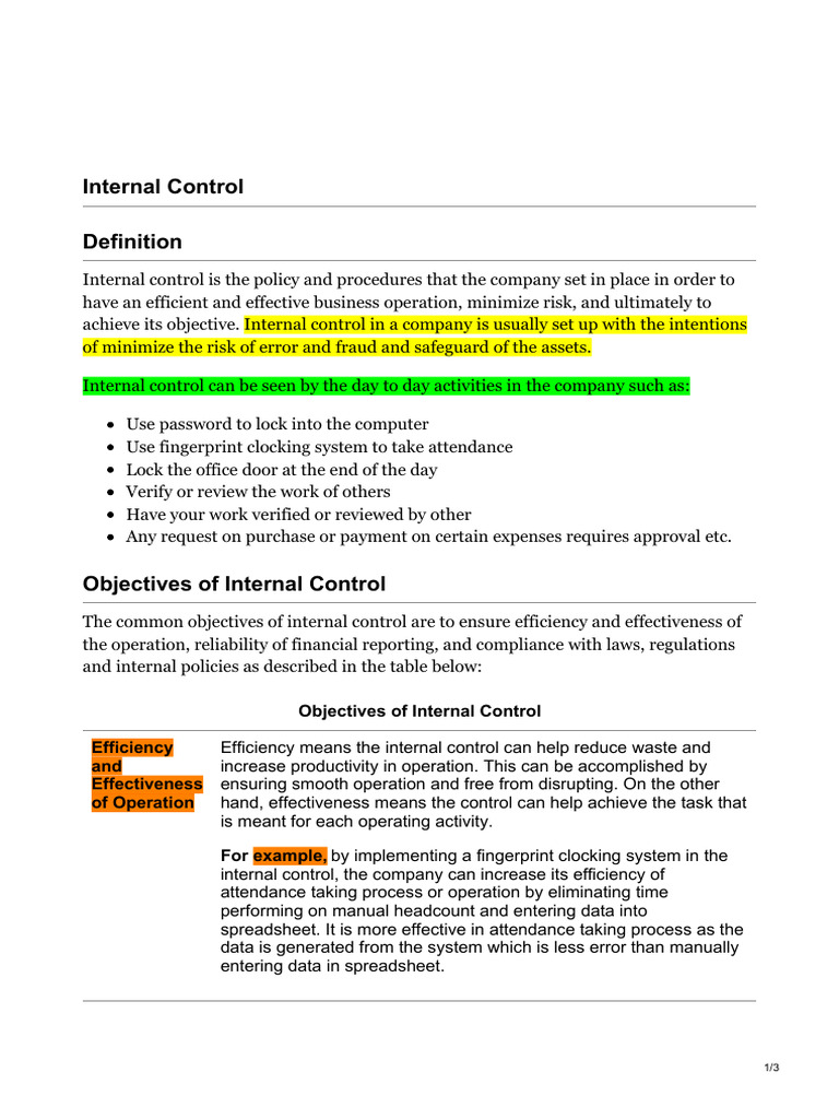 Reading 1 - General Summary | PDF | Internal Control | Accounting