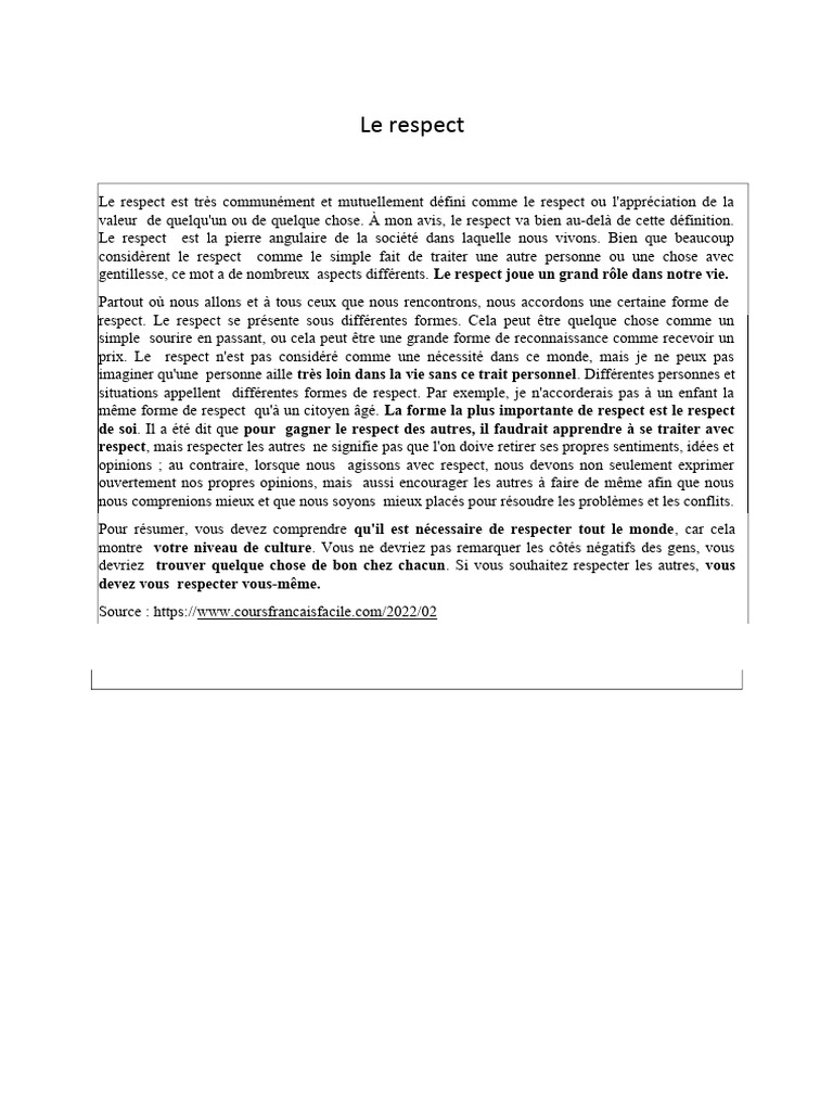 Etude de Texte Argumentatif Le Respect | PDF