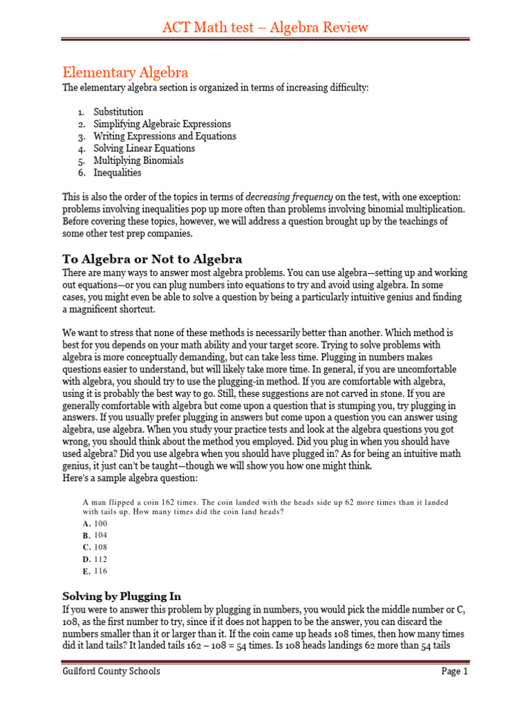 ACT Math Test Tips - Algebra Review | PDF | Equations | Algebra