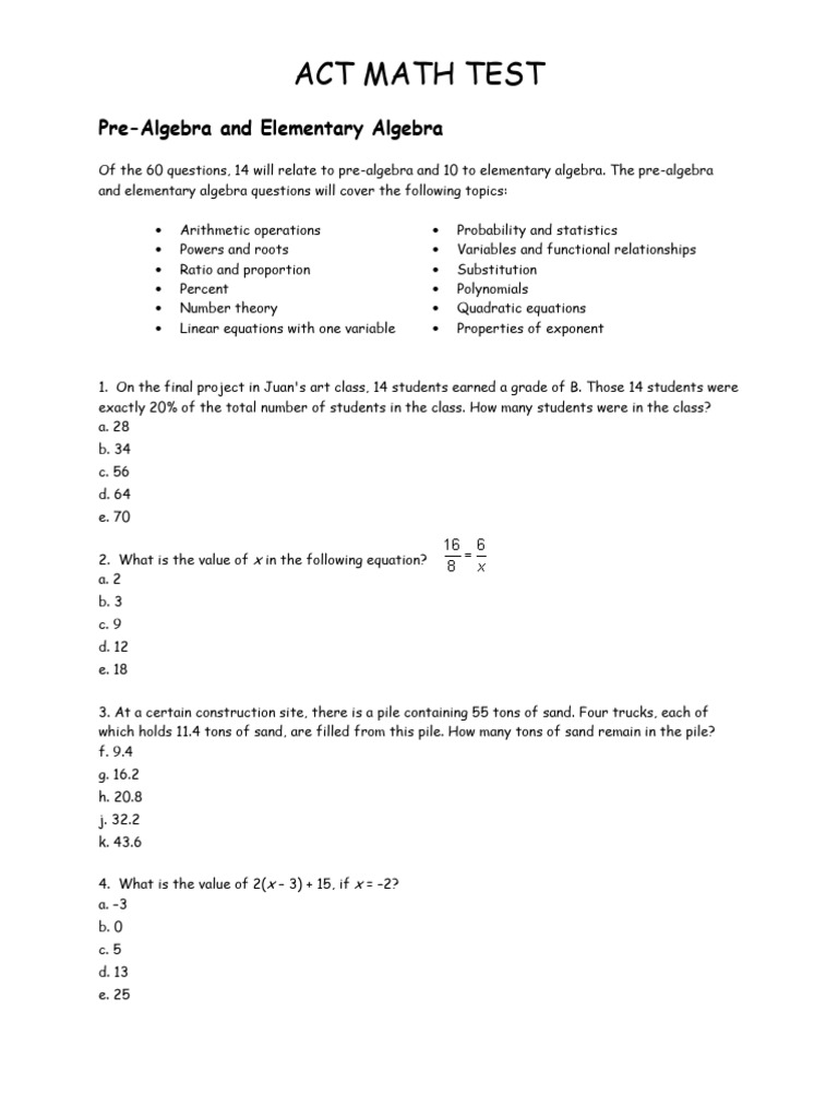 Act Math Test | PDF | Teaching Methods & Materials