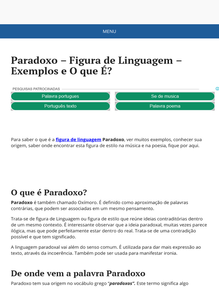 Paradoxo - Figura de Linguagem - Exemplos e O Que É? | PDF