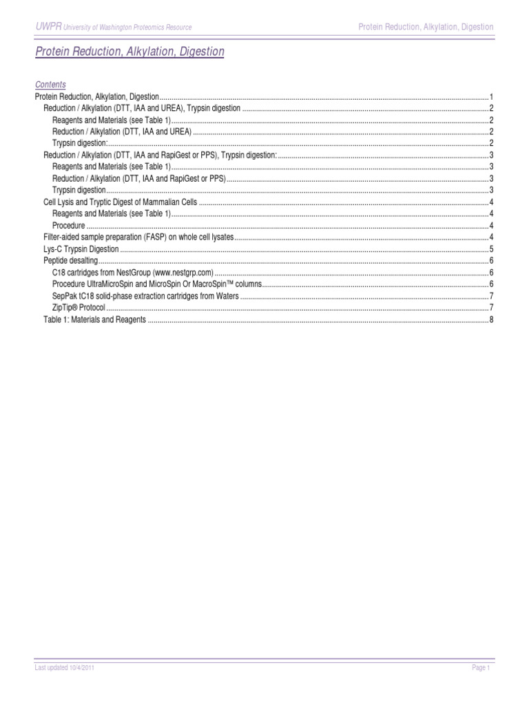 UWPR Protocols Protein Digestion Protocols | PDF