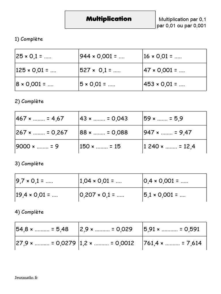 Multiplication par 0,1 et variantes | PDF