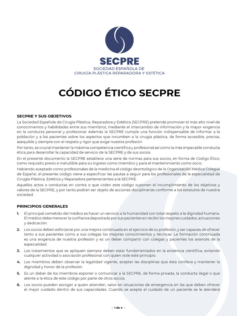 Código Ético de la SECPRE: Normas y Principios | PDF | Relaciones ...