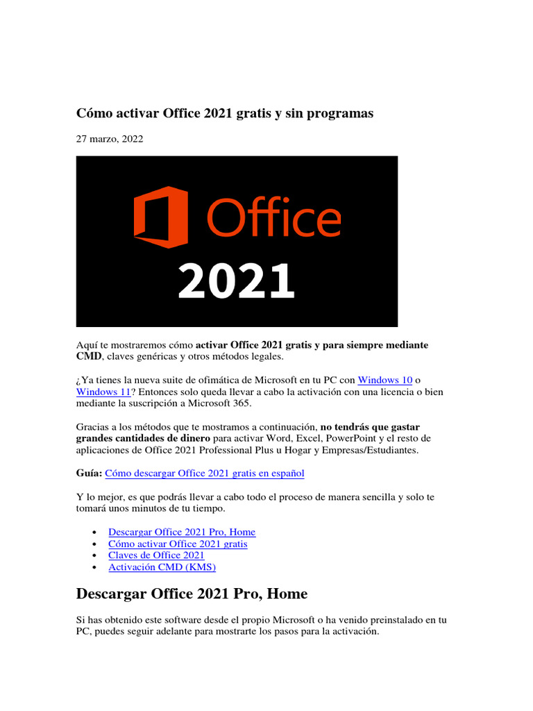 Cómo Activar Office 2021 Gratis y Sin Programas | PDF