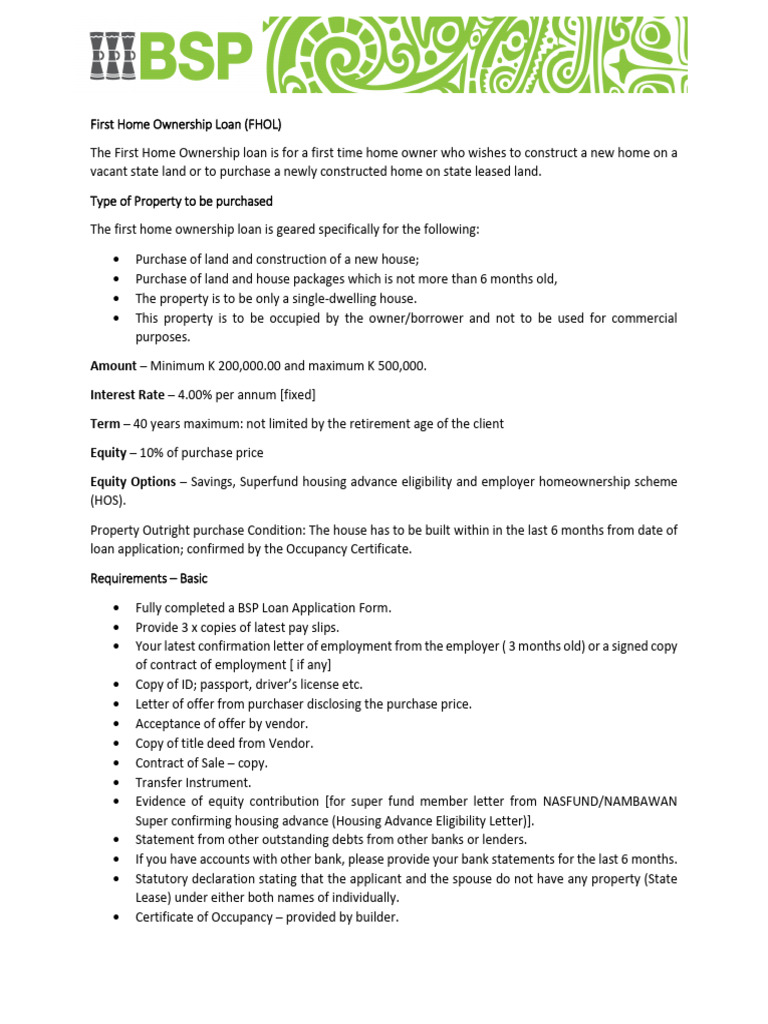 BSP First Home Ownership Fhol Checklist | PDF | Real Estate Appraisal ...
